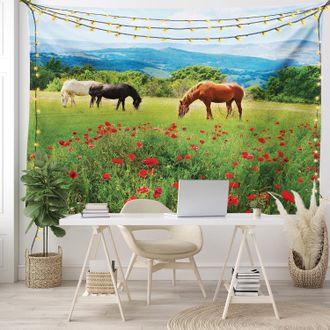 Generic Wandteppich Tier 250x300 cm Groß Wandteppiche Pferd Wiese 3d Druck Wandbehang XXL Tapisserie Wandtuch für Wohnzimmer Schlafzimmer Wohnheim Wanddeko a-