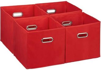 Relaxdays Aufbewahrungsbox 4er Set, Faltbare Regalboxen, HxBxT: 30 x 30 x 30 cm, mit Griffen, Faltboxen für Regale, rot