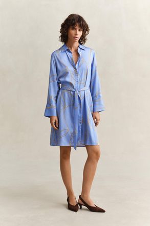 GANT Damen Hemdblusenkleid mit G&uuml;rtel (46) HYDRANGEA Blau