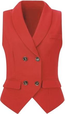 Allegra K Gilet élégant pour femme à double boutonnage châle revers gilet de costume sans manches Rouge XS