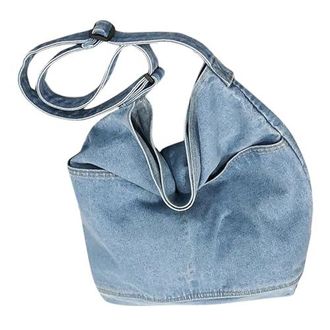 BESPORTBLE PLAFOPE Paquet Bandouli&egrave;re Femme en Toile Denim Bleu Clair Paquet &agrave; Main Portable Poche Int&eacute;rieure Zipp&eacute;e et Ajustable pour Courses et Sorties Quotidi