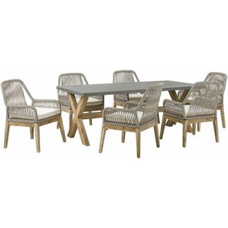 Beliani Gartenm&ouml;bel Set 6-Sitzer OLBIA inkl. Kissen Beton Beige