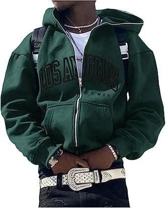 ORANDESIGNE Sweat à Capuche Homme Sweat-Shirt Mi-épais avec Fermeture Éclair Intégrale Ample Imprimé Lettres Manche Longue Hip Hop Streetwear Veste Harajuku pour 