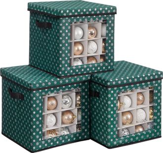 Songmics Aufbewahrungsboxen für Weihnachtsdekoration, Truhe für Weihnachtskugeln, 64 Fächer, modulare Trennwände, 30,5 x 30,5 x 30,5 cm, Grün, RFB029G01