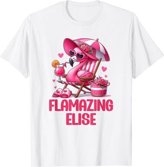 BDAZ Flamazing Elise Pink Flamingo Tropical Beach Trip Damen T-Shirt
