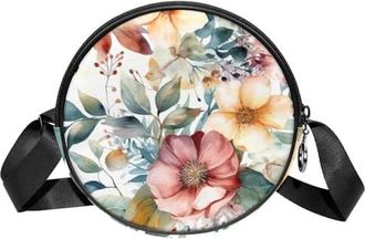 Generic Petit sac &agrave; bandouli&egrave;re rond pour femme, motif floral avec fermeture &eacute;clair, bretelles r&eacute;glables, style d&eacute;contract&eacute;, pour femmes et filles