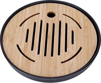 RAGUSO Plateau &agrave; Th&eacute; en Bambou Plateau &agrave; Th&eacute; Sec Rond Portable Ensemble &agrave; Th&eacute; Multifonctionnel pour le Rassemblement Familial(8 inches)