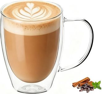 Generic Latte Macchiato Gl&auml;ser Doppelwandig, Matcha Cappuccino Gl&auml;ser aus Glas mit Griff, Kaffeebecher Teetasse Thermo,Klare Isolierte Glasbecher f&uuml;r Hei&szlig;e od