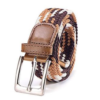 DonDon Ceinture en tissé élastique de 100 à 130 cm de longueur pour femmes et hommes Ceinture tressée marron-multicolore