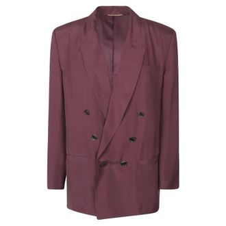 Saint Laurent Zweireihige Jacke aus Seiden-Habotai - - Jackets - Damen - Lila - S