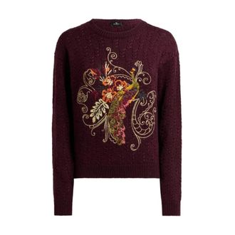 Etro Pull &agrave; col rond brod&eacute; dun paon - Femme - Pulls - Brun - Taille: 38 FR