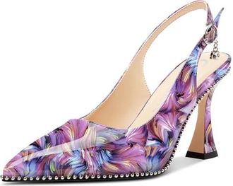 Castamere Femmes Slingback Kitten Talon Heel Ferm&eacute; Pointu Bout Escarpins Bloc Chunky Mariage Party Dress Chaussures 9 CM Heels Vortex Violet 41 EU