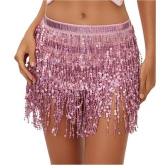 Generic Jupe &agrave; paillettes pour femme - Mini jupe &agrave; franges &agrave; paillettes - Jupe de danse scintillante - Costume de danse pour f&ecirc;te, festival, &eacute;v&eacute;nements cultur