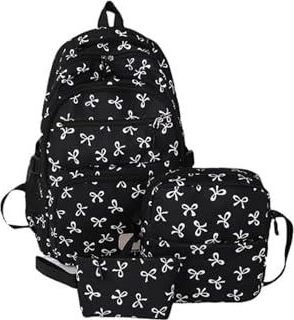 Generic Sac &agrave; dos en nylon esth&eacute;tique avec noeud pour femme - Joli sac &agrave; dos kawaii avec motif noeud, Noir, A
