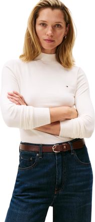 Tommy Hilfiger Damen Langarmshirt Jersey Fine mit Mock-Neck, Elfenbein (Ivory Petal), M