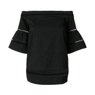 Michael Kors Oberteil aus Baumwoll-Popeline mit Lochstickerei und Carmen-Ausschnitt - - Blouses & Shirts - Damen - Schwarzk - XS