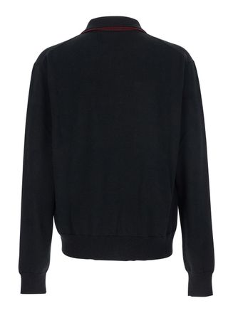 Jil Sander Mens Black Wool Sweater With Classic Collar Virgin Tops Top