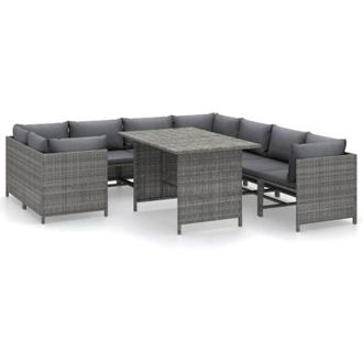 vidaXL 9-tlg. Garten-Lounge-Set mit Kissen Poly Rattan Grau - Vidaxl