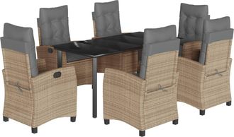 vidaXL Set Pranzo Da Giardino 7 Pz Con Cuscini Beige Misto Polyrattan - Vidaxl