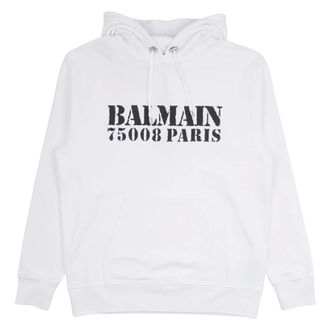 Balmain Homme, Sweatshirts et sweats &agrave; capuche, Blanc, Taille: XS Sweat &agrave; capuche avec imprim&eacute; Stamp