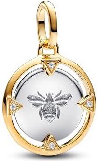 Pandora ME 763417C01 Breloque médaillon en forme dabeille en argent sterling avec alliage plaqué or et zircone, compatible avec les bracelets ME et Moments, t