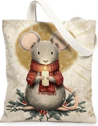 Generic Sacs fourre-tout en toile avec motif souris de No&euml;l, motif animal mignon, sacs d&eacute;picerie, sacs d&eacute;picerie r&eacute;utilisables, vintage, fantaisie, lavable en