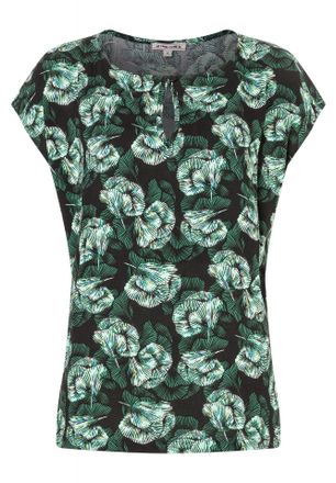 Timezone Damen Printed Airy Top T-Shirt, Black Ground Ginkgo, S