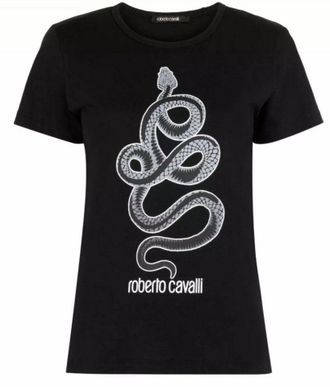 Roberto Cavalli T-Shirt Firenze Damen RC Monogram Snake-Print Slim Fit Street-Chic-Stil, perfekt f&uuml;r moderne Outfits
