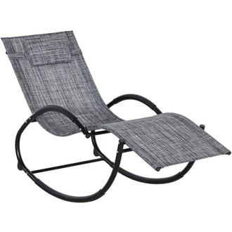 OUTSUNNY Chaise longue &agrave; bascule - Outsunny - avec t&eacute;ti&egrave;re - utilisation ext&eacute;rieure int&eacute;rieure - gris chin&eacute;