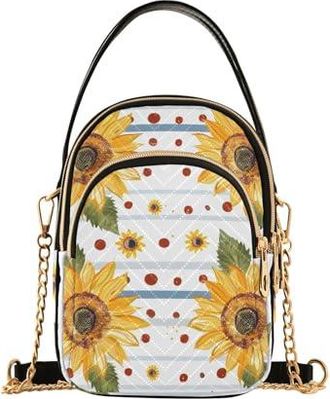 Mnsruu Sac à bandoulière pour femme - Motif tournesols et rayures blanches - Petit sac à bandoulière avec sangle réglable