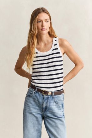 GANT Damen Gestreiftes Zopfstrick Tanktop (XXS) EGGSHELL