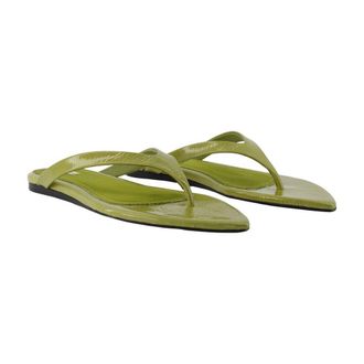 Ami Womens Pointed Toe Leather Sandals Green Calfskin