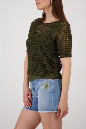 Monari Strickpullover Pullover Glanzb&auml;ndchen Regular fit mit Ajour-Strick