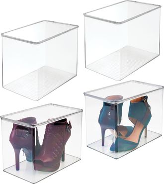 mDesign 4er-Set Schuhaufbewahrung aus Kunststoff - stapelbarer Schuhkasten für hohe Schuhe oder mit Absatz - für High Heels, Pumps und Boots - Schuhkiste für 