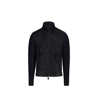 Emporio Armani Blouson su&eacute;d&eacute; et maille en laine et cuir m&eacute;lang&eacute;s