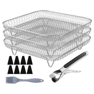 Generico Drahtgitter f&uuml;r Luftfritteuse mit 20,3 cm (8 Zoll), Set aus 13 K&ouml;rben zum Trocknen und Backen aus Edelstahl, antihaftbeschichtet, stapelbar, mit Zubeh
