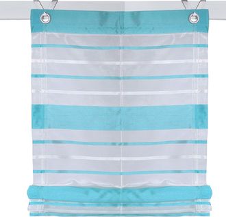 Kutti Heimtextilien Fancy Raffrollo türkis Ausbrenner gestreift halbtransparent Ösenrollo mit Hakenaufhängung ohne Bohren 100 x 140 cm