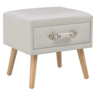 Les Tendances Table de chevet simili cuir blanc et pieds pin massif Twilly