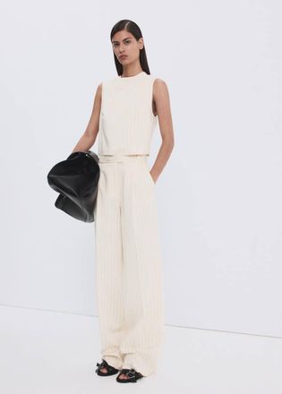 Mango Pantalon de costume fines rayures blanc cass&eacute; - Femme - 36 - MANGO