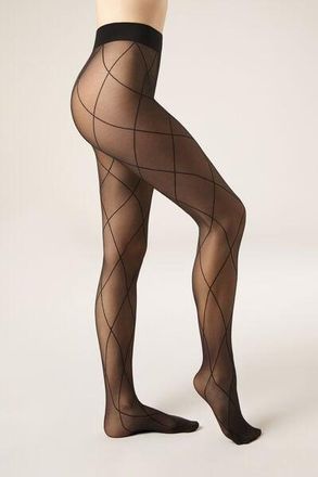 Calzedonia Transparente Strumpfhose Mit Rauten Schwarz
