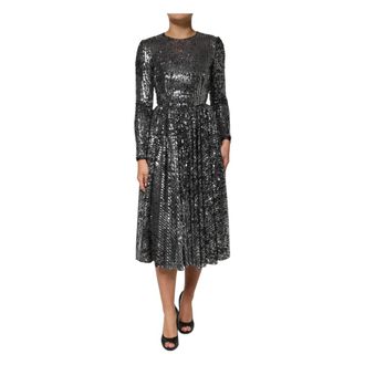Dolce & Gabbana Paillettenbesetztes- langes- &auml;rmelloses A-Linien-Midikleid - - Dresses - Damen - Schwarzk - S