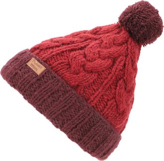 Guru Shop Bommelm&uuml;tze aus Nepal, M&uuml;tze aus Schurwolle, Winterm&uuml;tze mit Zopfmuster - Weinrot, Herren/Damen, Synthetisch