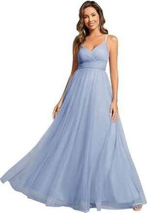 Ever-pretty Robe Demoiselle dhonneur Femme Tulle Col V sans Manches Robe de Soirée Élégants Longue Glace Bleue 38