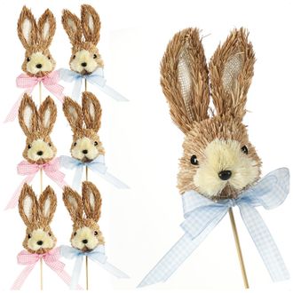 Com-Four 6X Blumenstecker im Hasen-Design - Osterhasen-Dekostecker - niedliche Hasenk&ouml;pfe mit Schleife - Steckdeko f&uuml;r Blumentopf und Beet - H&auml;schen-Pflanzstab