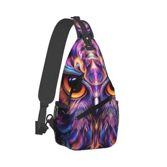 Generic Polyester Sacoche Tactique Art abstrait psych&eacute;d&eacute;lique de hibou dans lespace cool Sac Bandouli&egrave;re Antivol Sac &agrave; Dos Militaire pour Homme &eacute;cole Cyclisme