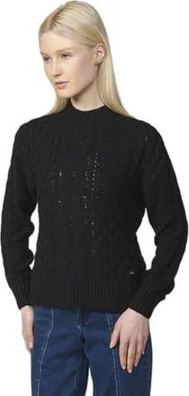 Kor&ouml;shi Pull &agrave; manches longues et col rond avec jacquard tress&eacute; pour femme de couleur noire, de couleur noire, Noir, M