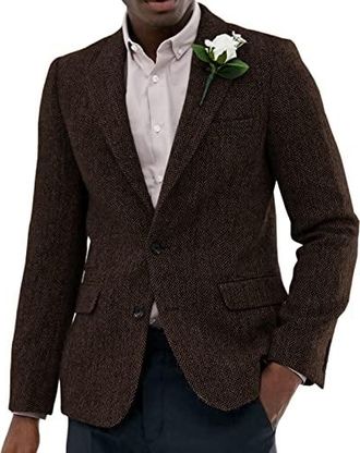 Solovedress Veste de costume classique en tweed pour homme Coupe droite pour fête de mariage, café, XXXXL