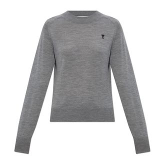 Ami Wollpullover mit gesticktem Logo - - Knitwear - Damen - Grau - S