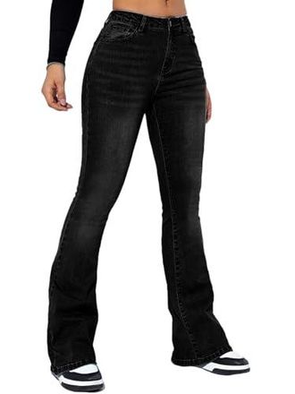 Onsoyours Jeans Femme Taille Haute Skinny Pantalons Casual Jean Stretch Y2K Bootcut Denim A Noir XL