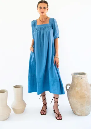 Neu Nomads Damen vegan Kleid Elisa Quadratischer Ausschnitt Ocean